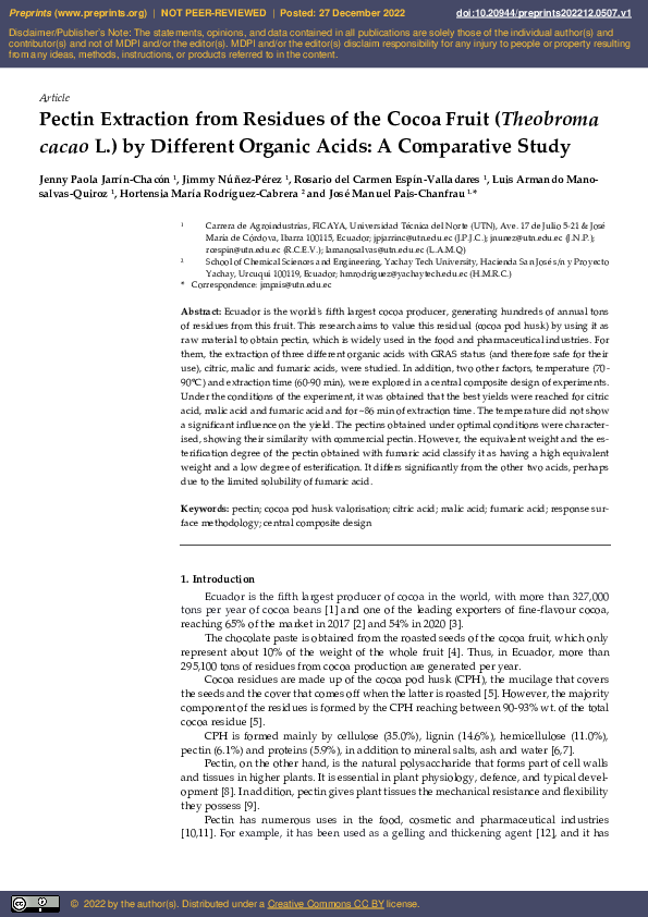 Pdf Pectin Extraction From Residues Of The Cocoa Fruit Theobroma