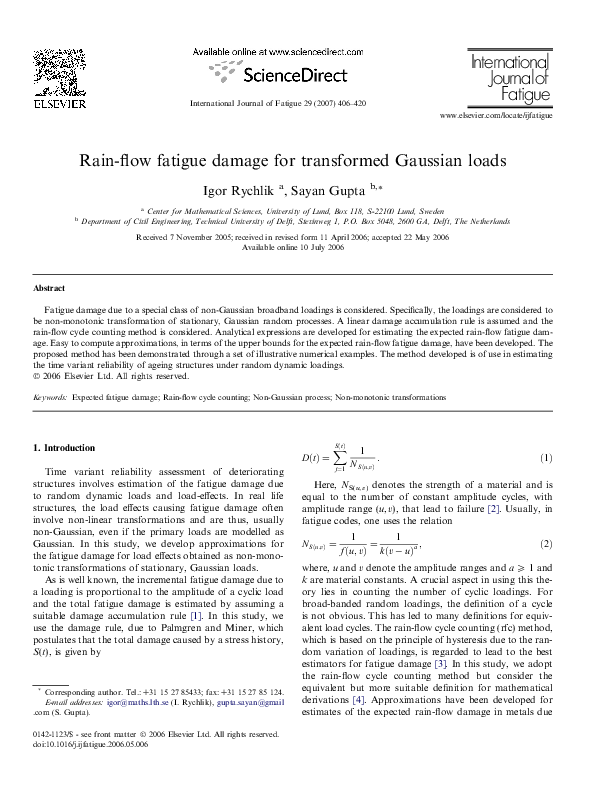 (PDF) Rain-flow fatigue damage for transformed gaussian loads