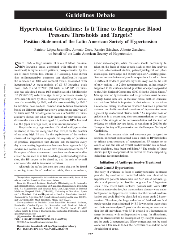 (PDF) Hypertension Guidelines: Is It Time to Reappraise Blood Pressure Thresholds and Targets?