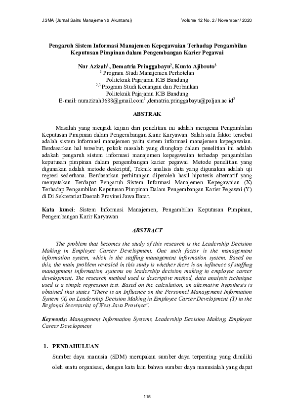 (PDF) Pengaruh Sistem Informasi Manajemen Kepegawaian Terhadap Pengambilan Keputusan Pimpinan ...