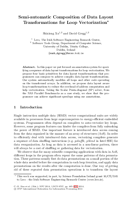 (PDF) Semi-automatic Composition of Data Layout Transformations for Loop Vectorization