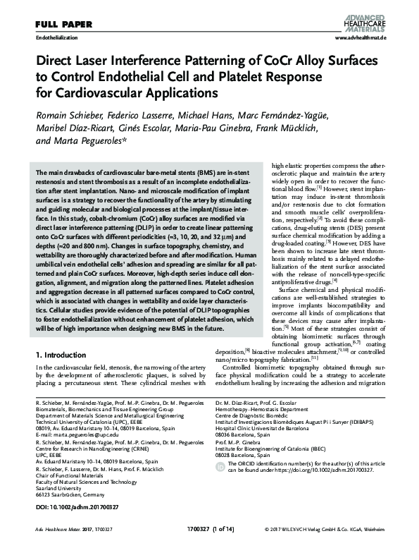 (PDF) Direct Laser Interference Patterning of CoCr Alloy Surfaces to ...