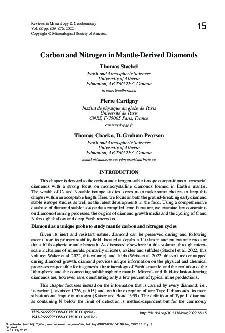 (PDF) Carbon and Nitrogen in Mantle-Derived Diamonds