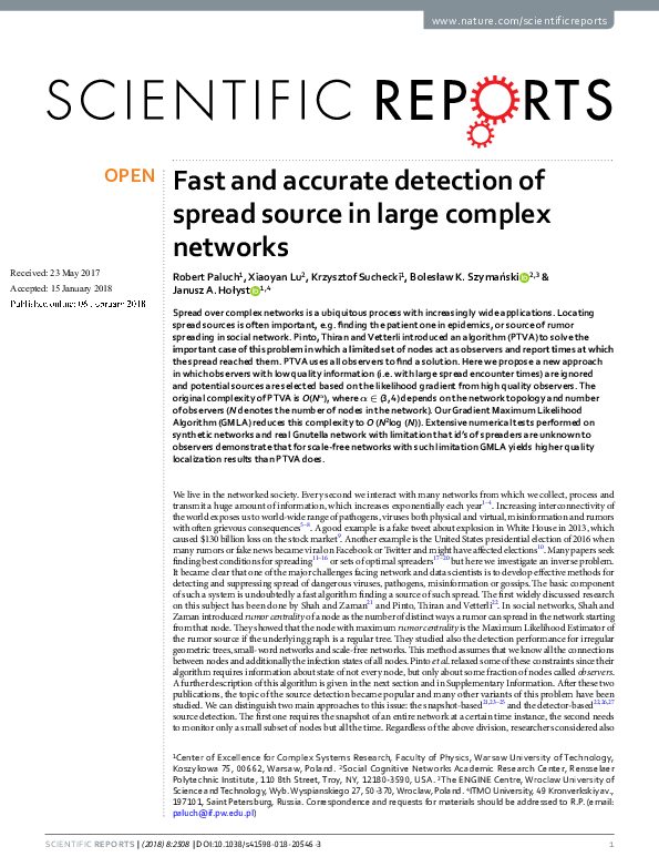 (PDF) Fast and accurate detection of spread source in large complex ...
