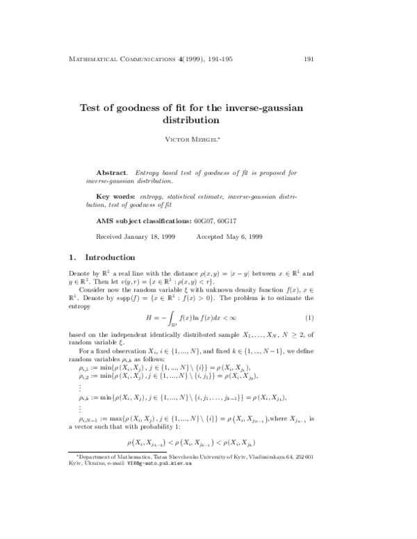 (PDF) Test of goodness of fit for the inverse-gaussian distribution