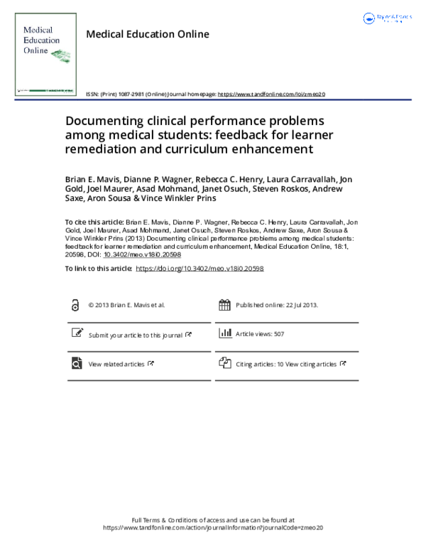 (PDF) Documenting clinical performance problems among medical students ...