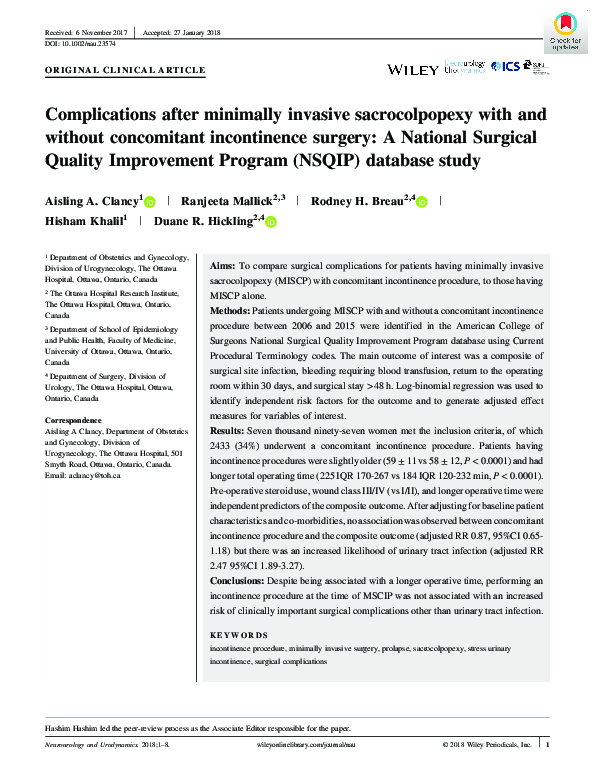 (PDF) Complications after minimally invasive sacrocolpopexy with and ...