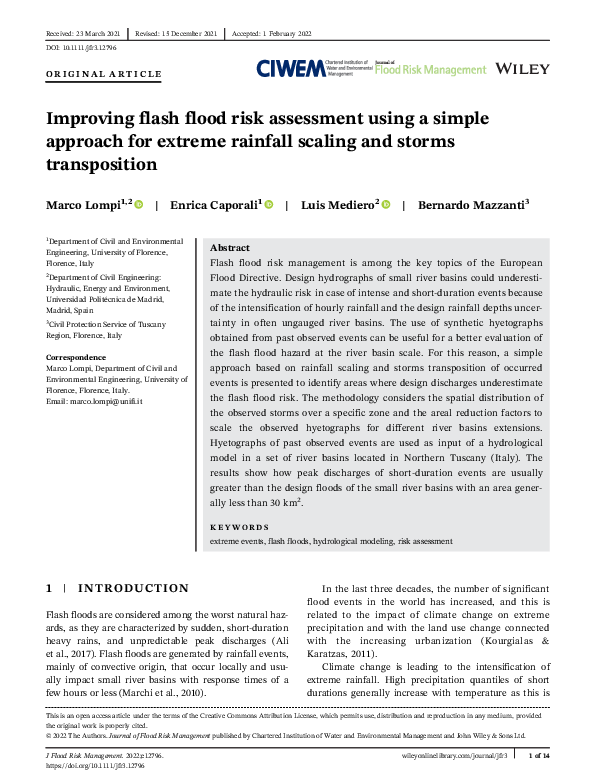 (PDF) Improving flash flood risk assessment using a simple approach for extreme rainfall scaling ...