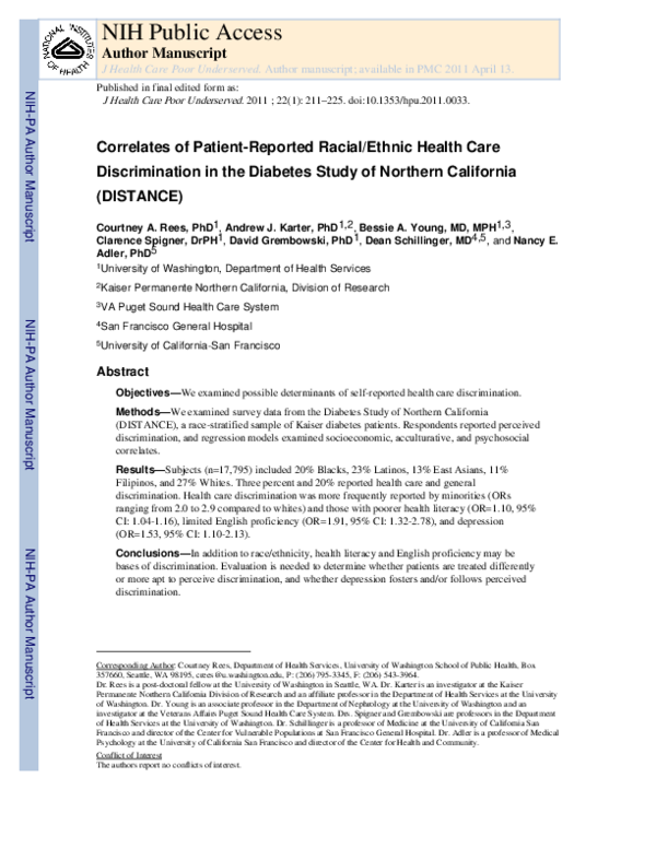 (PDF) Correlates of patient-reported racial/ethnic health care ...