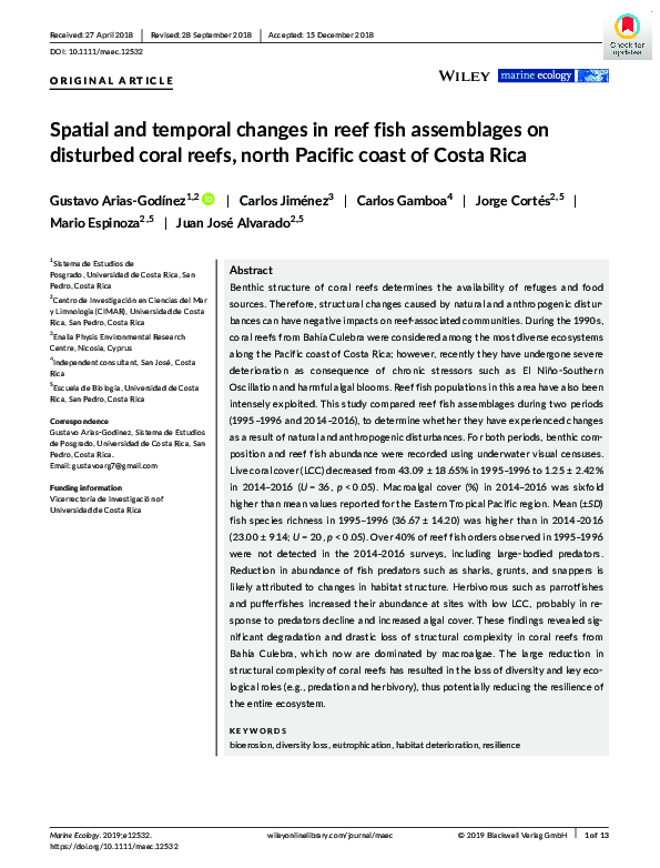 (PDF) Spatial and temporal changes in reef fish assemblages on ...