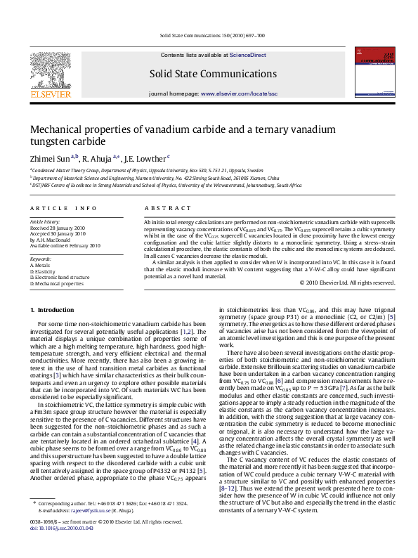 (PDF) Mechanical properties of vanadium carbide and a ternary vanadium ...