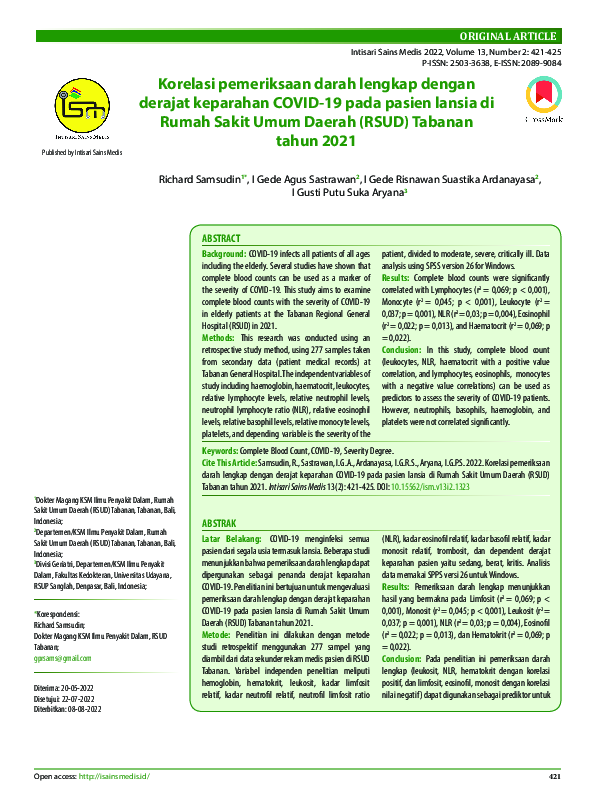 (PDF) Korelasi pemeriksaan darah lengkap dengan derajat keparahan COVID ...
