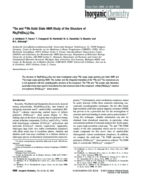 (PDF) 77Se and 87Rb Solid State NMR Study of the Structure of Rb2[Pd ...