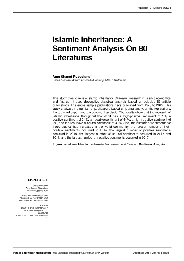 (PDF) Islamic Inheritance: A Sentiment Analysis On 80 Literatures