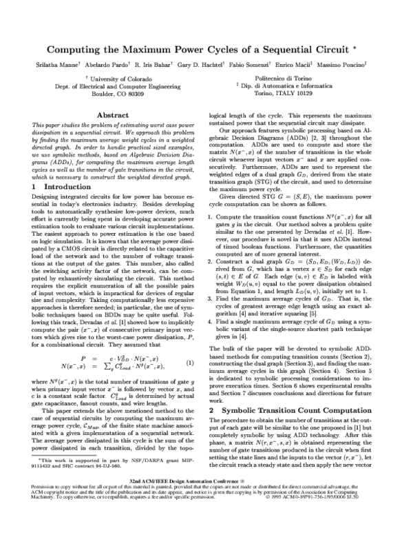 (PDF) Computing the Maximum Power Cycles of a Sequential Circuit