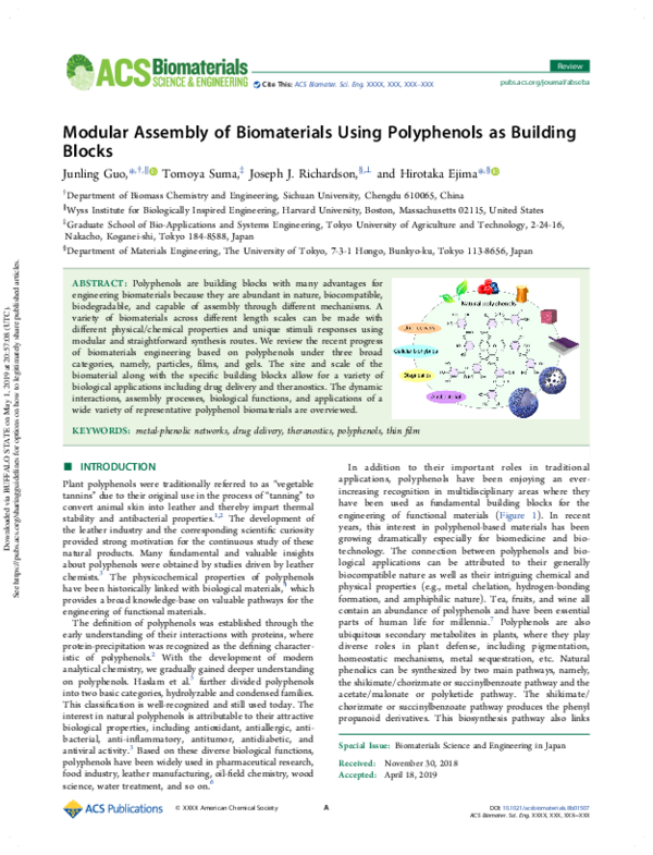 (PDF) Modular Assembly of Biomaterials Using Polyphenols as Building Blocks | Hirotaka Ejima ...