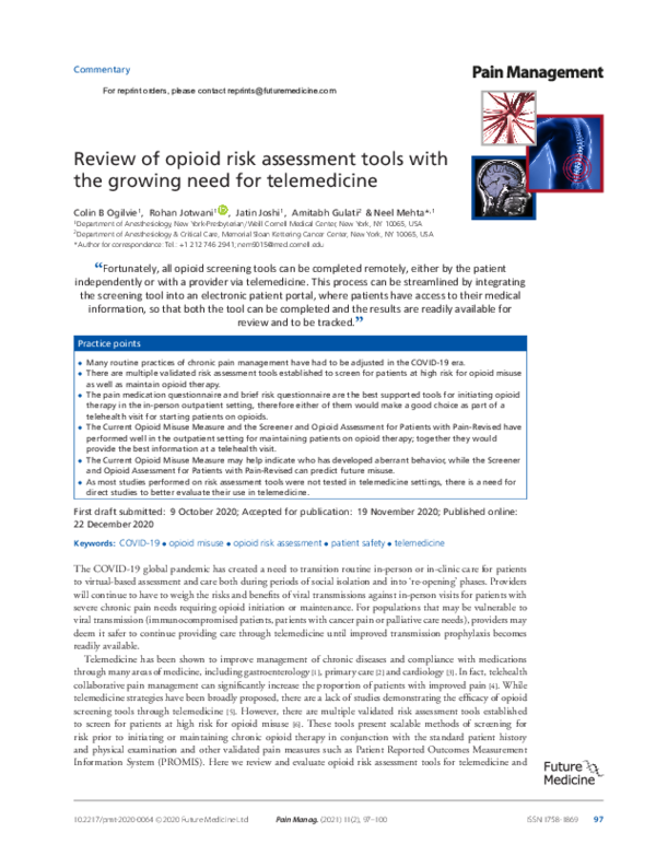 (PDF) Review of opioid risk assessment tools with the growing need for ...
