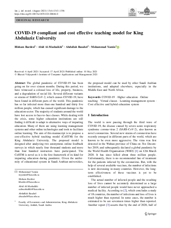 (PDF) COVID-19 compliant and cost effective teaching model for King ...