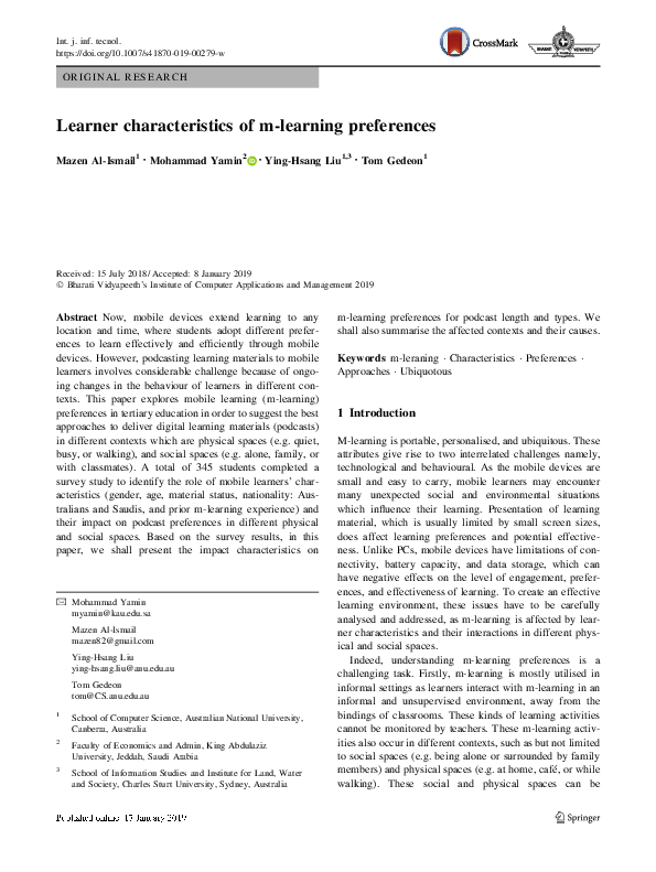 (PDF) Learner characteristics of m-learning preferences