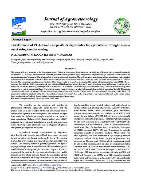(PDF) Development of PCA-based composite drought index for agricultural drought assessment using ...