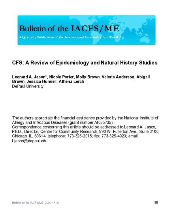 (PDF) CFS: A Review of Epidemiology and Natural History Studies