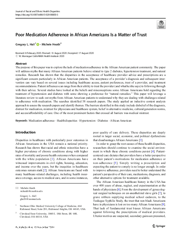(PDF) Poor Medication Adherence in African Americans Is a Matter of Trust