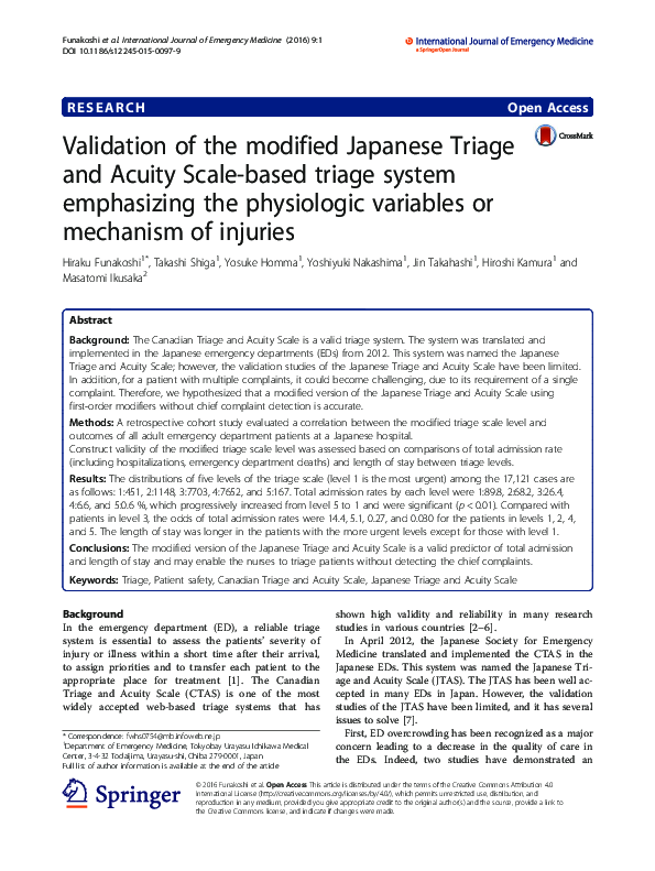 (PDF) Validation of the modified Japanese Triage and Acuity Scale-based ...