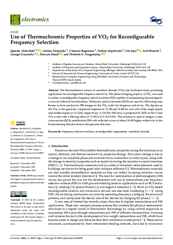 (PDF) Use of Thermochromic Properties of VO2 for Reconfigurable ...