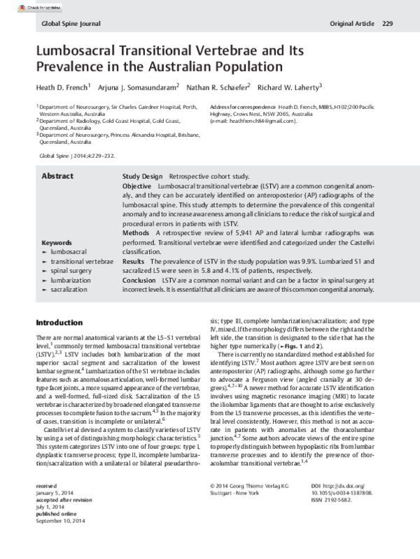 (PDF) Lumbosacral Transitional Vertebrae and Its Prevalence in the ...