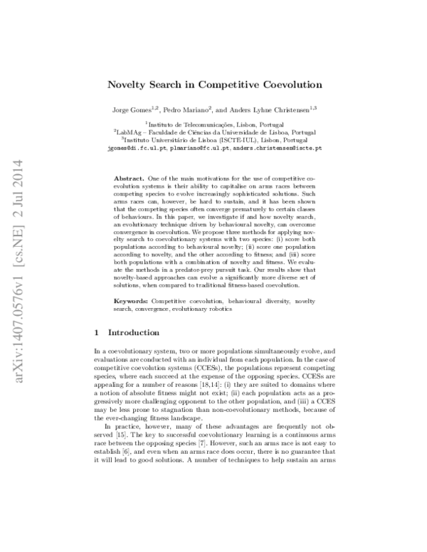 (PDF) Novelty Search in Competitive Coevolution
