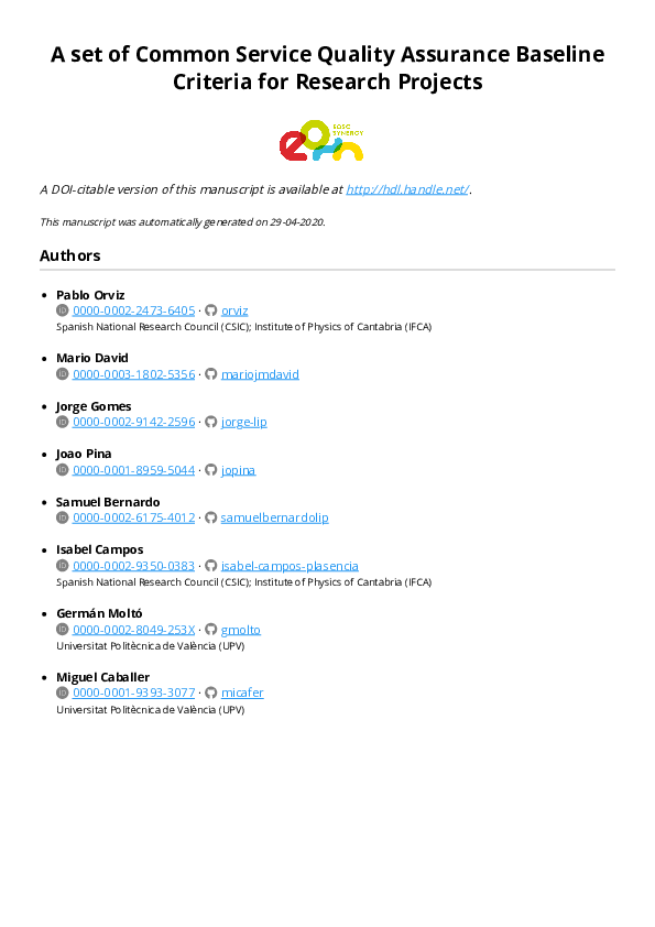 (PDF) EOSC-synergy: A Set of Common Service Quality Assurance Baseline Criteria for Research ...