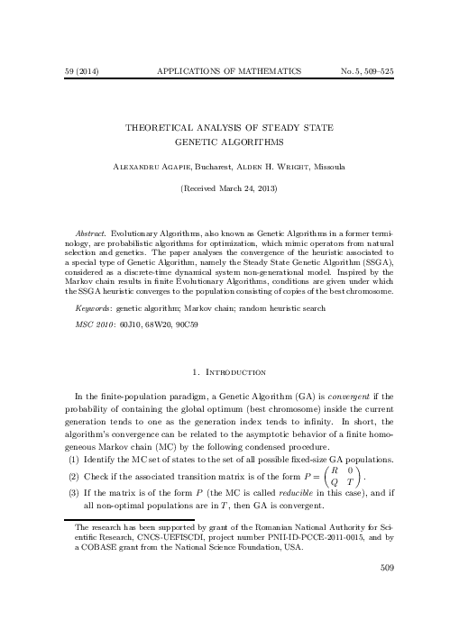 (PDF) Theoretical analysis of steady state genetic algorithms