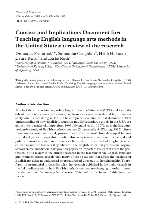 (PDF) Context and Implications Document for: Teaching English language ...