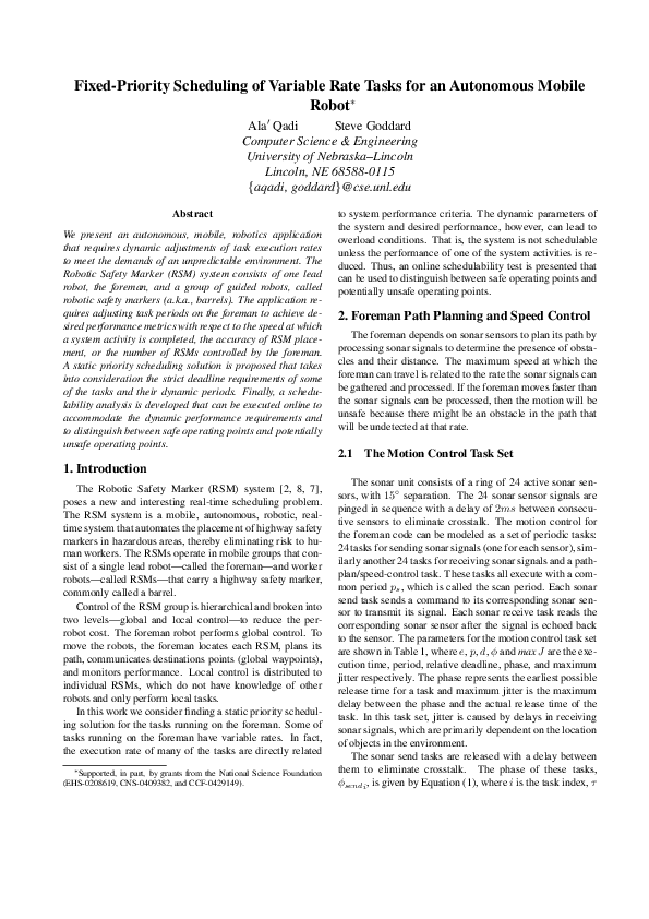 Pdf Fixed Priority Scheduling Of Variable Rate Tasks For An 8004
