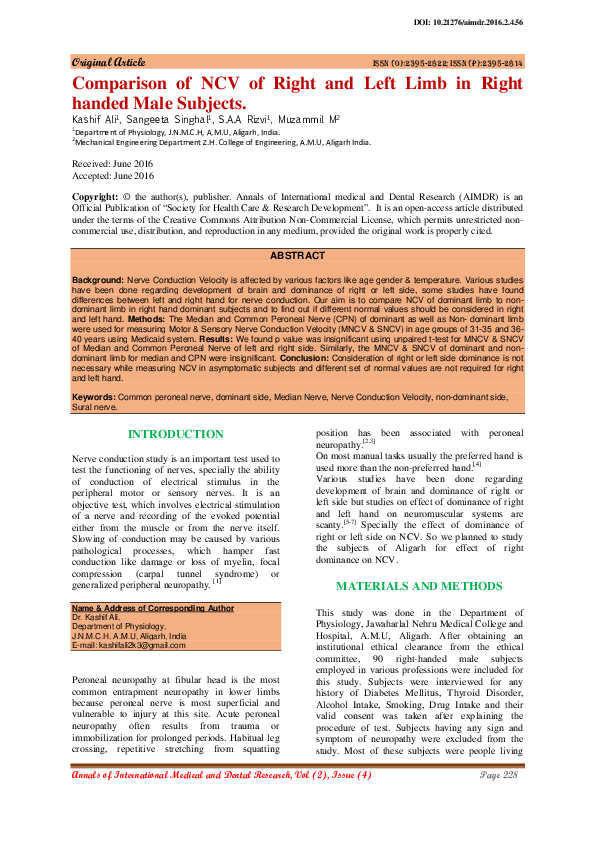 (PDF) Comparison of NCV of Right and Left Limb in Right handed Male ...