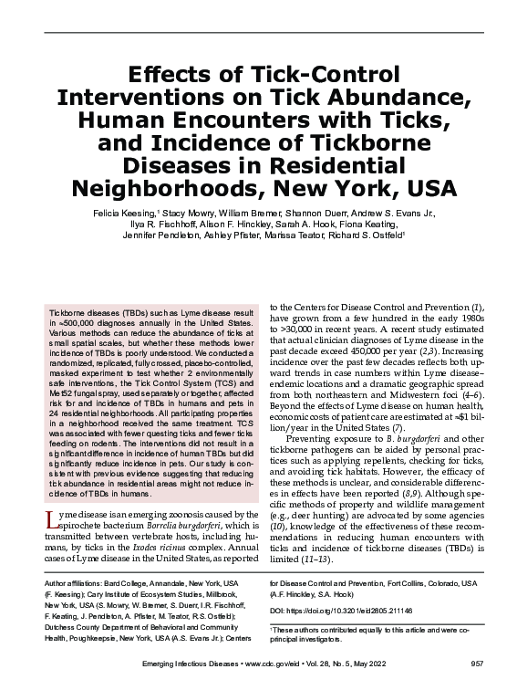 (PDF) Effects of Tick-Control Interventions on Tick Abundance, Human ...