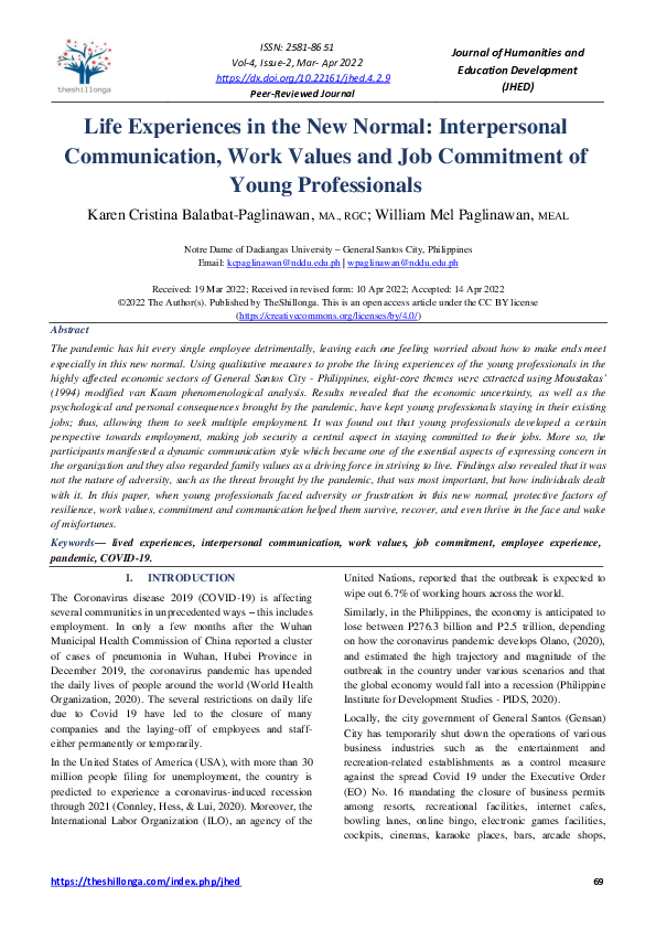 (PDF) Life Experiences in the New Normal: Interpersonal Communication ...