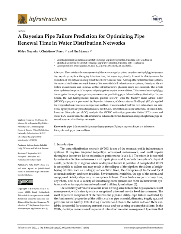 (PDF) A Bayesian Pipe Failure Prediction for Optimizing Pipe Renewal Time in Water Distribution ...