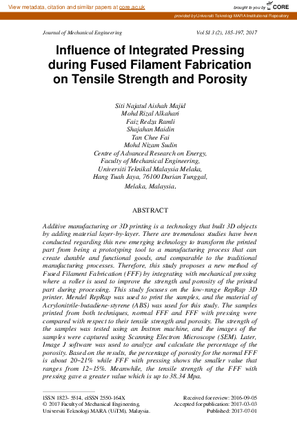 (PDF) Influence of Integrated Pressing during Fused Filament Fabrication on Tensile Strength and ...