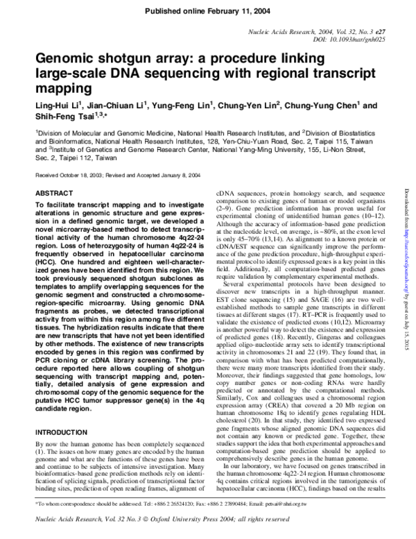 (PDF) Genomic shotgun array: a procedure linking large-scale DNA sequencing with regional ...