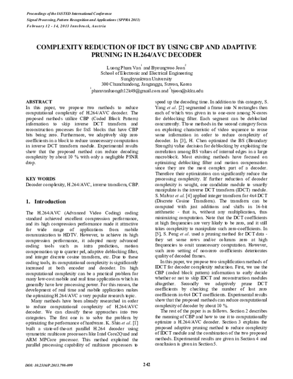 Pdf Complexity Reduction Of Idct By Using Cbp And Adaptive Pruning In