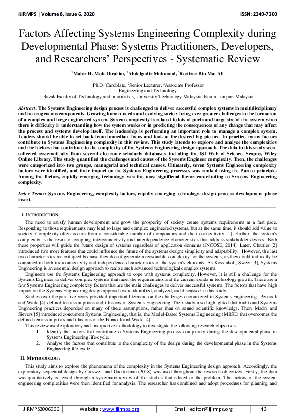 (PDF) Factors Affecting Systems Engineering Complexity during ...