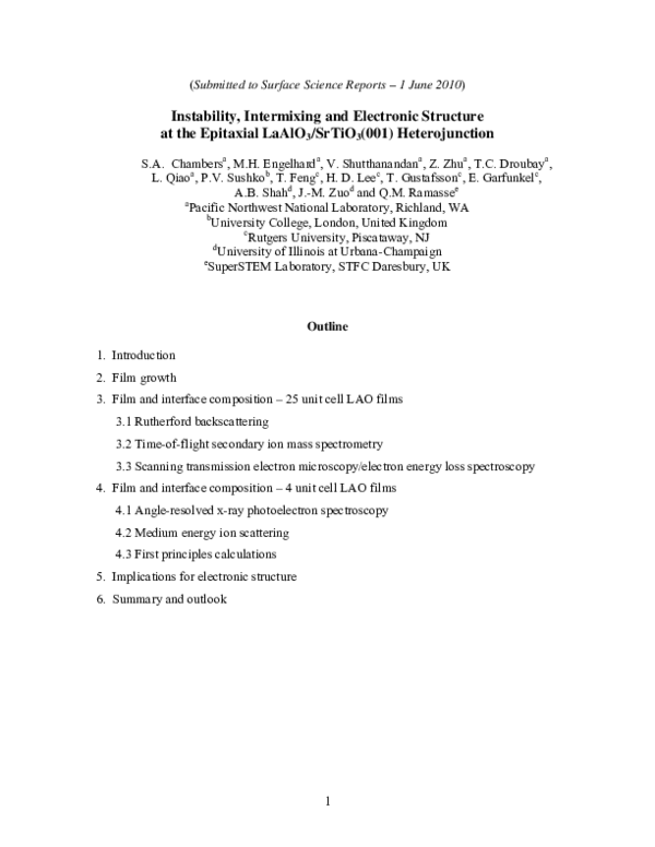 (PDF) Instability, intermixing and electronic structure at the ...