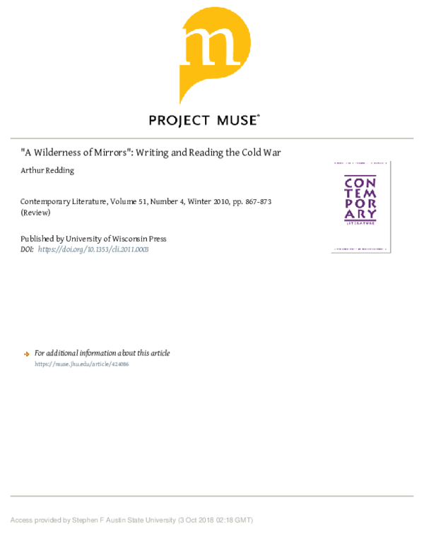 (PDF) A Wilderness of Mirrors": Writing and Reading the Cold War