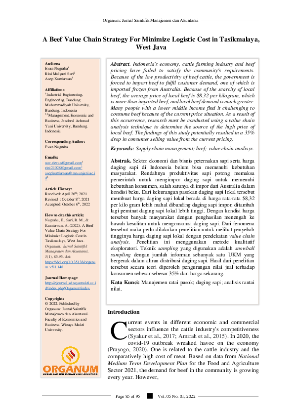 (PDF) A Beef Value Chain Strategy For Minimize Logistic Cost in ...
