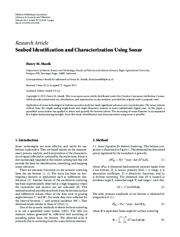 (PDF) Seabed Identification and Characterization Using Sonar