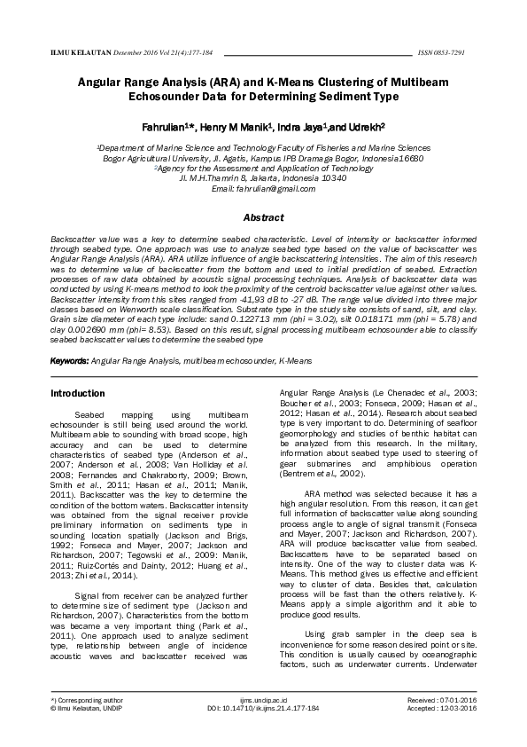 Pdf Angular Range Analysis Ara And K Means Clustering Of Multibeam