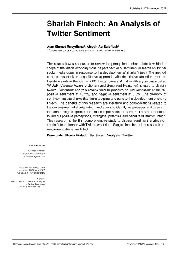 (PDF) Shariah Fintech: An Analysis of Twitter Sentiment