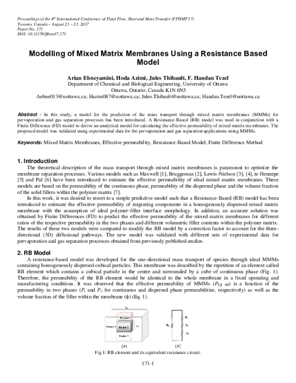 (PDF) Modelling of Mixed Matrix Membranes Using a Resistance Based Model