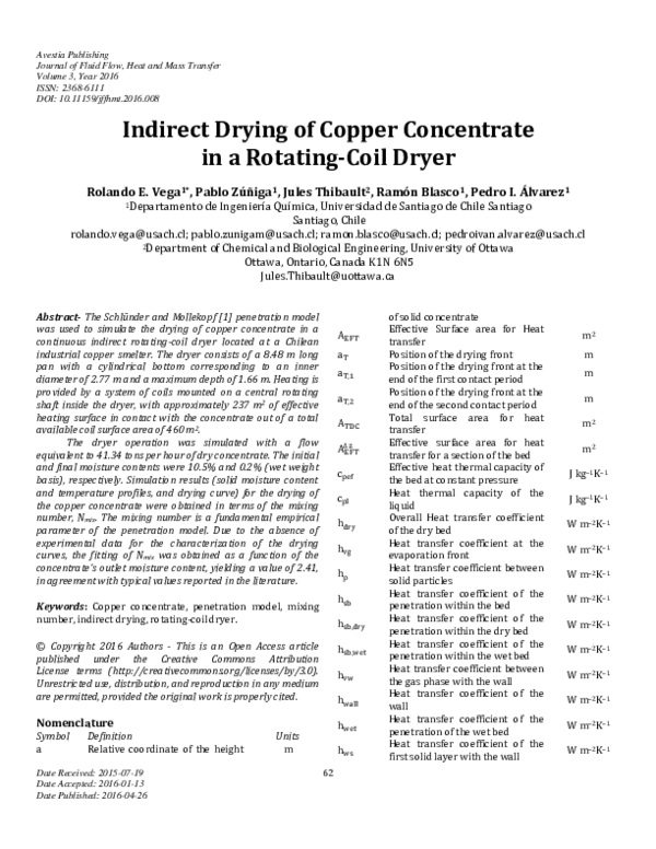 (PDF) Indirect Drying of Copper Concentrate in a Rotating-Coil Dryer